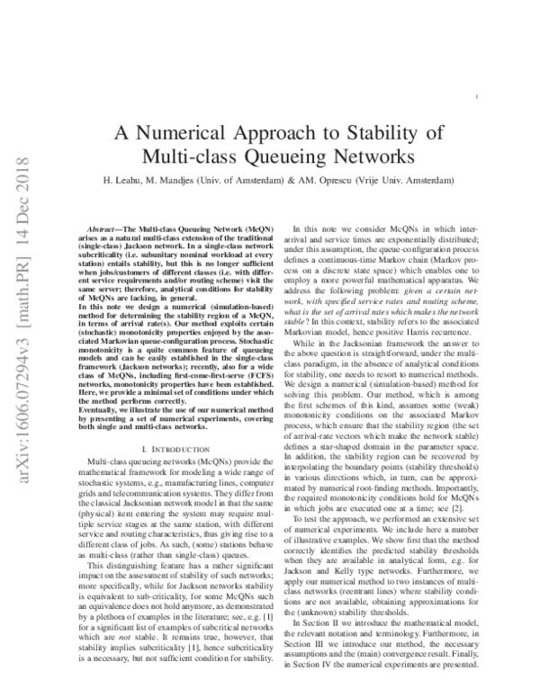 (PDF) A Numerical Approach to Stability of Multi-class Queueing Networks