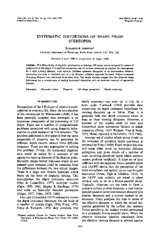 (PDF) Systematic distortions of shape from stereopsis
