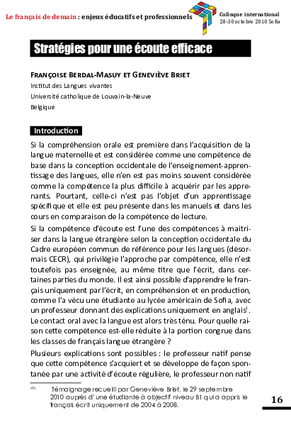 (PDF) Stratégies pour une écoute efficace