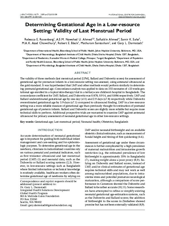 Pdf Determining Gestational Age In A Low Resource Setting Validity Of Last Menstrual Period