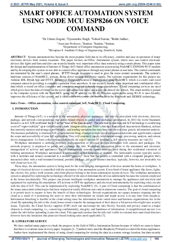(PDF) Smart Office Automation System Using Node McU ESP8266 on Voice ...