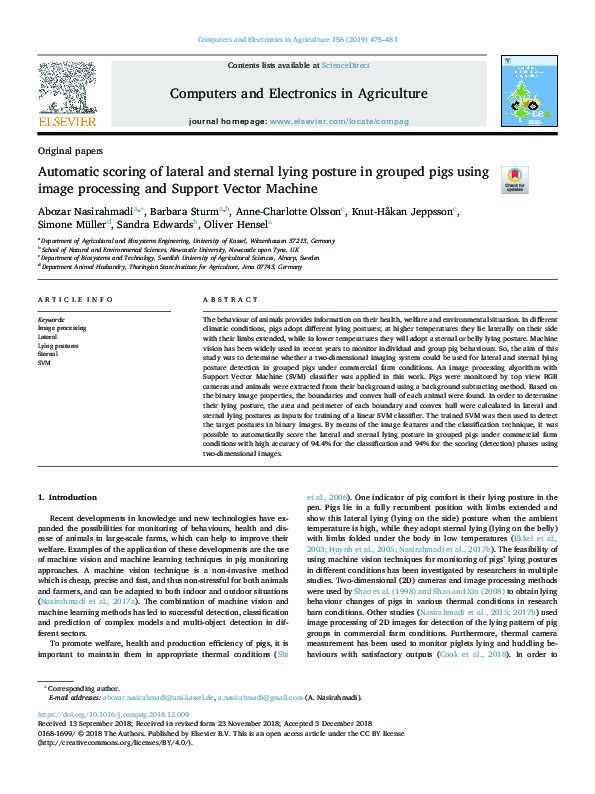 (PDF) Automatic scoring of lateral and sternal lying posture in grouped pigs using image ...