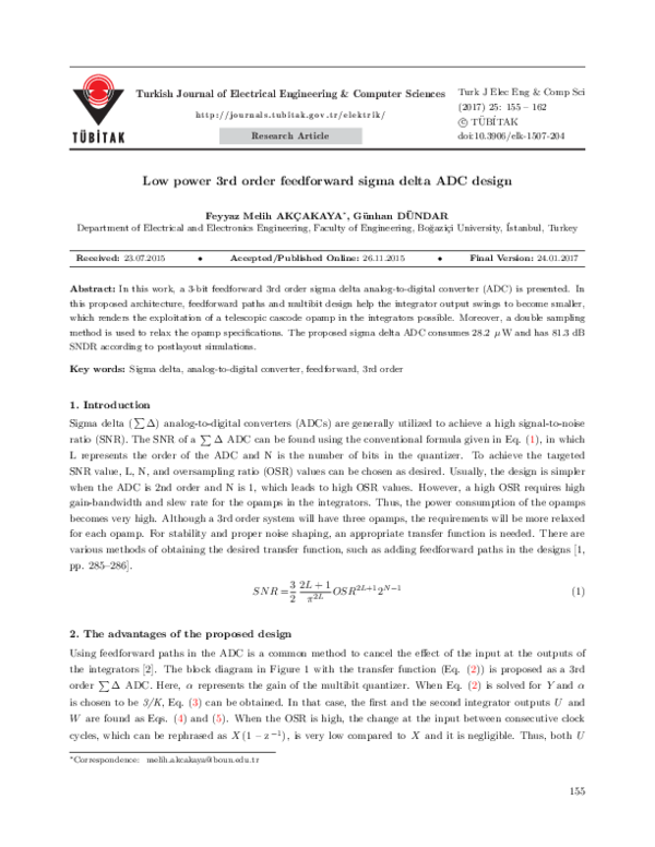 (PDF) Low power 3rd order feedforward sigma delta ADC design