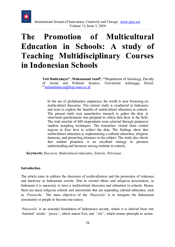 (PDF) The Promotion of Multicultural Education in Schools: A study of ...