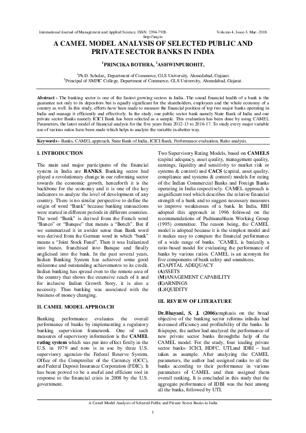 (PDF) A Camel Model Analysis of Selected Public and Private Sector ...