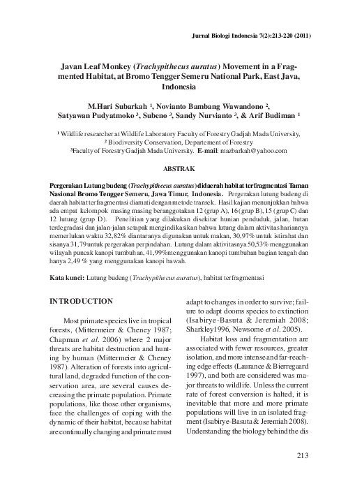 (PDF) Javan Leaf Monkey (Trachypithecus auratus) Movement in a ...