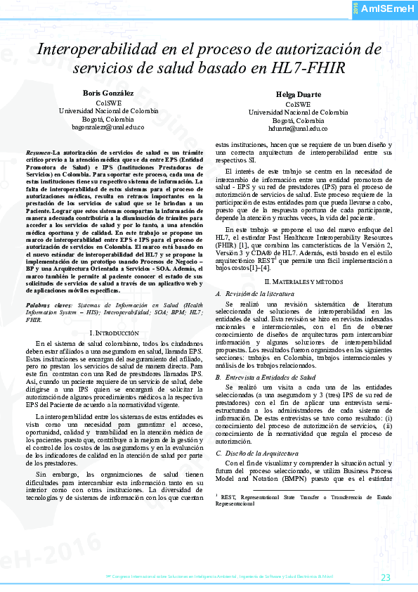 (PDF) Interoperabilidad en el proceso de autorización de servicios de salud basado en HL7-FHIR ...