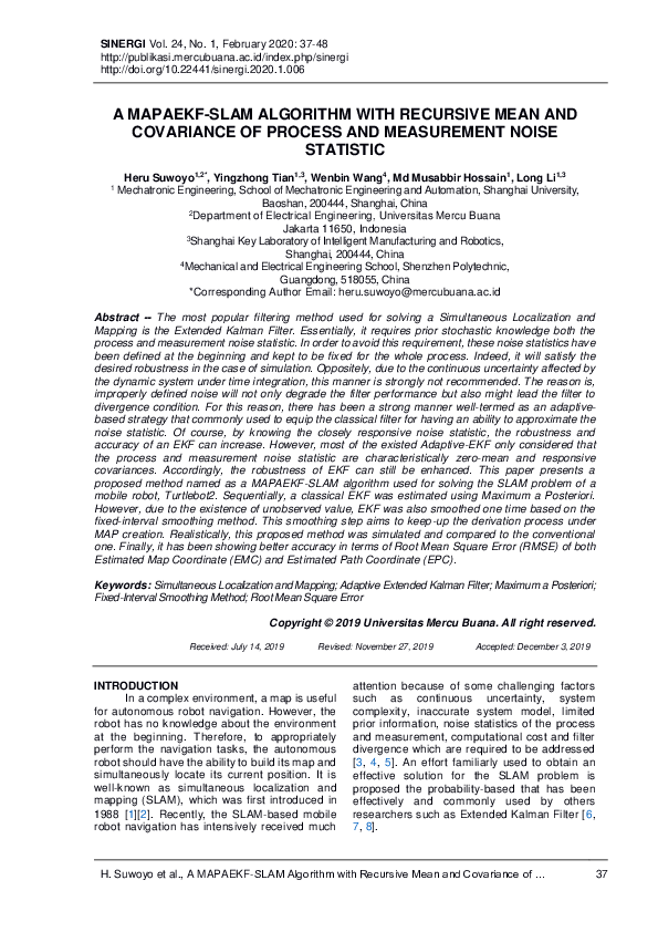Pdf A Mapaekf Slam Algorithm With Recursive Mean And Covariance Of