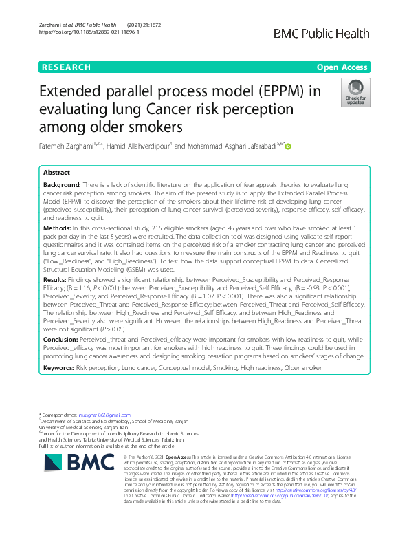 (PDF) Extended parallel process model (EPPM) in evaluating lung Cancer ...