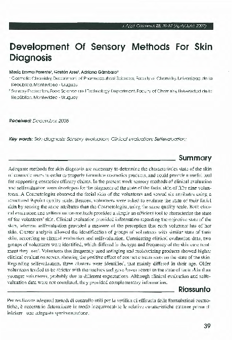 (PDF) Development of sensory methods for skin diagnosis