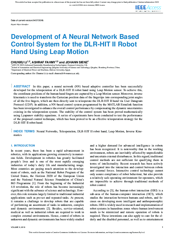 (PDF) Development of A Neural Network Based Control System for the DLR ...