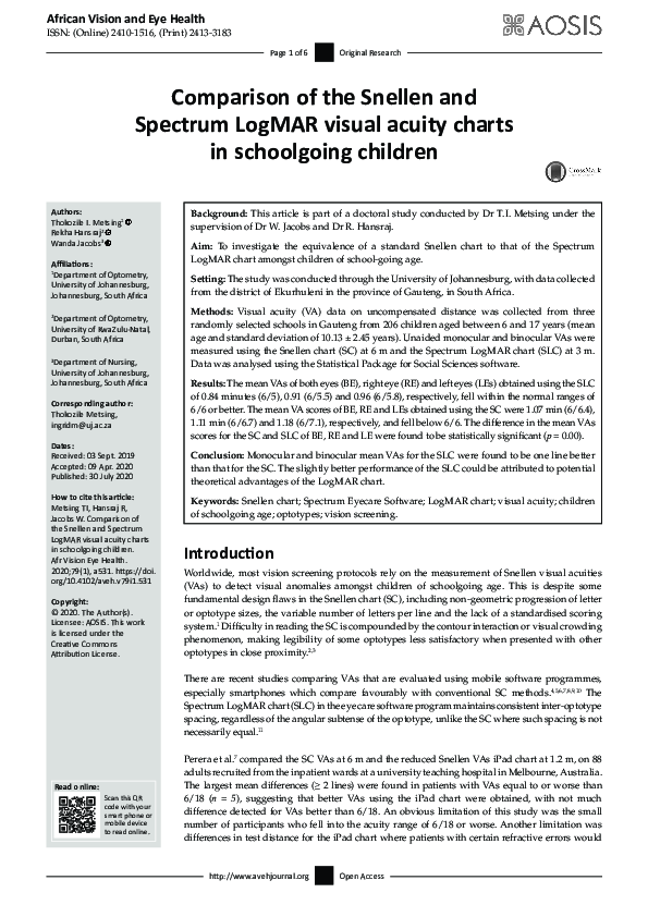 (PDF) Comparison of the Snellen and Spectrum LogMAR visual acuity ...