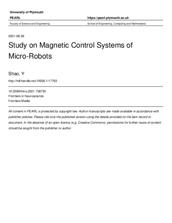 (PDF) Study on Magnetic Control Systems of Micro-Robots