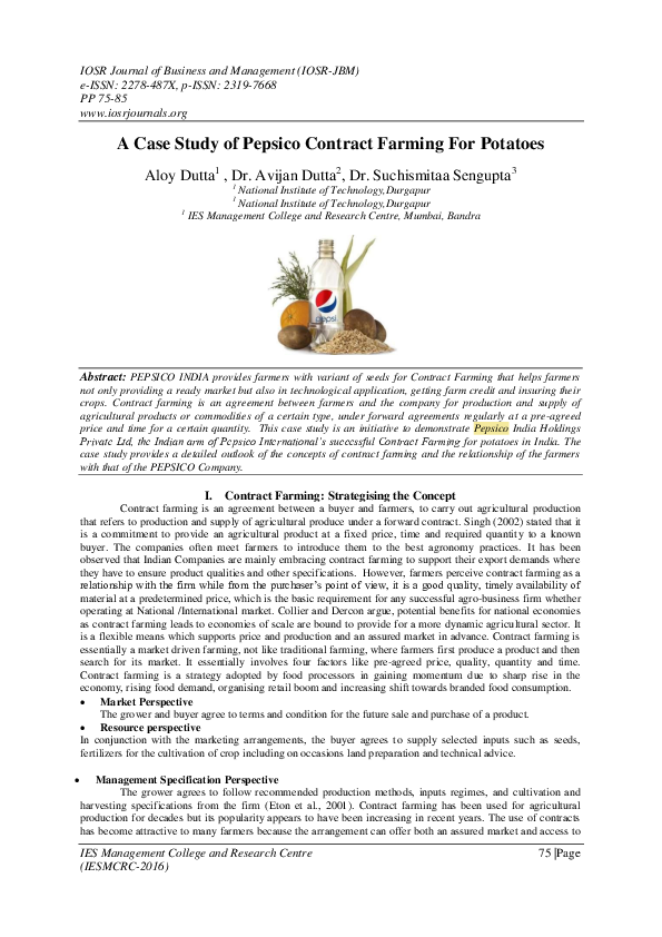 (PDF) A Case Study of Pepsico Contract Farming For Potatoes