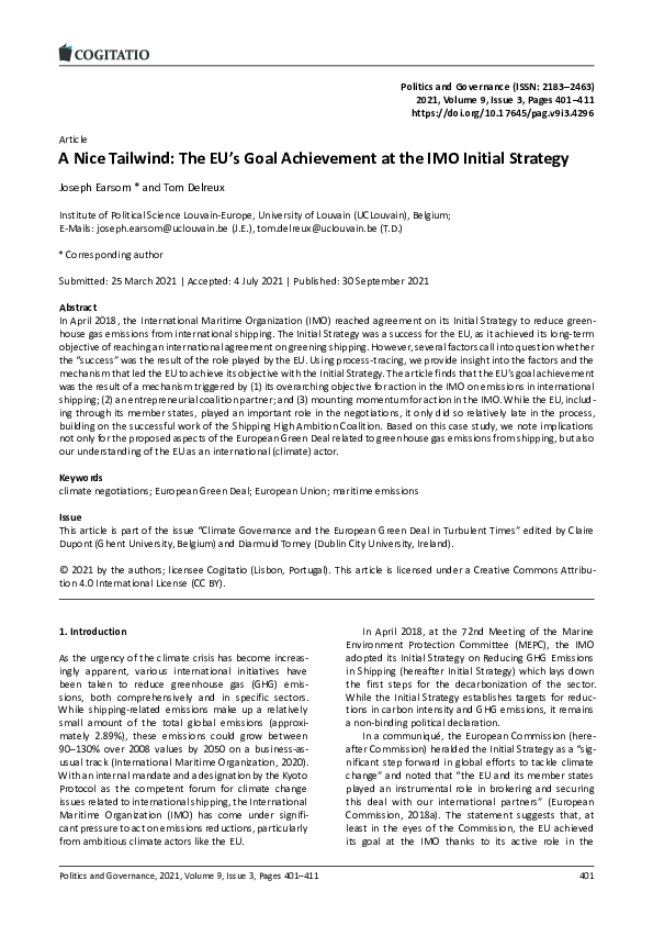 (PDF) A Nice Tailwind: The EU's Goal Achievement at the IMO Initial ...