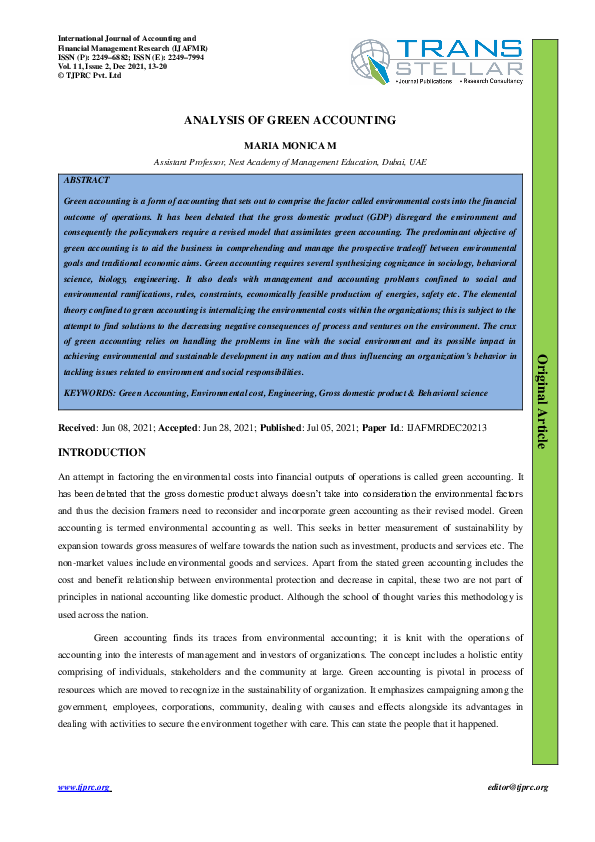 (PDF) ANALYSIS OF GREEN ACCOUNTING