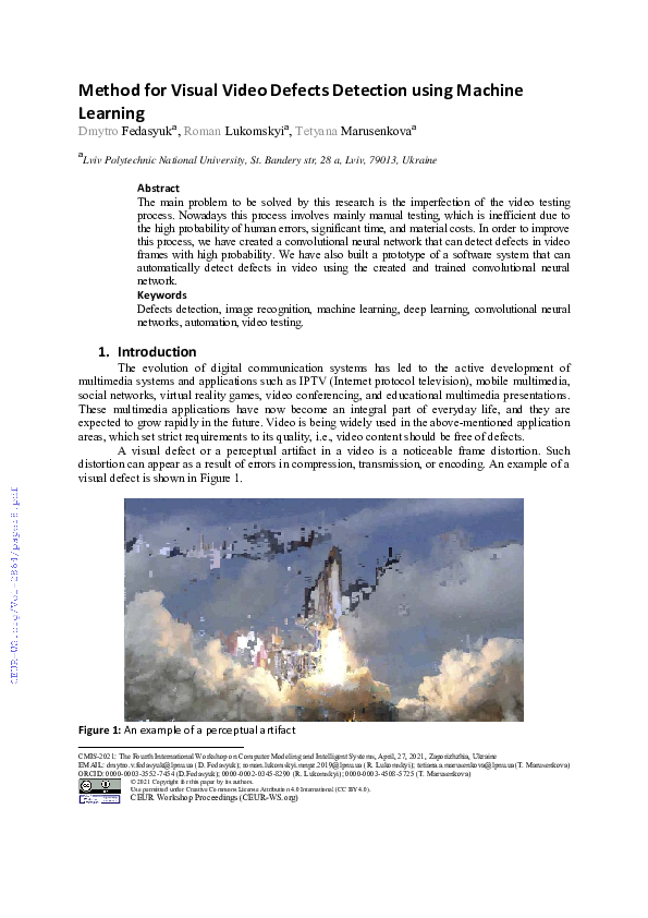 (PDF) Method for Visual Video Defects Detection using Machine Learning
