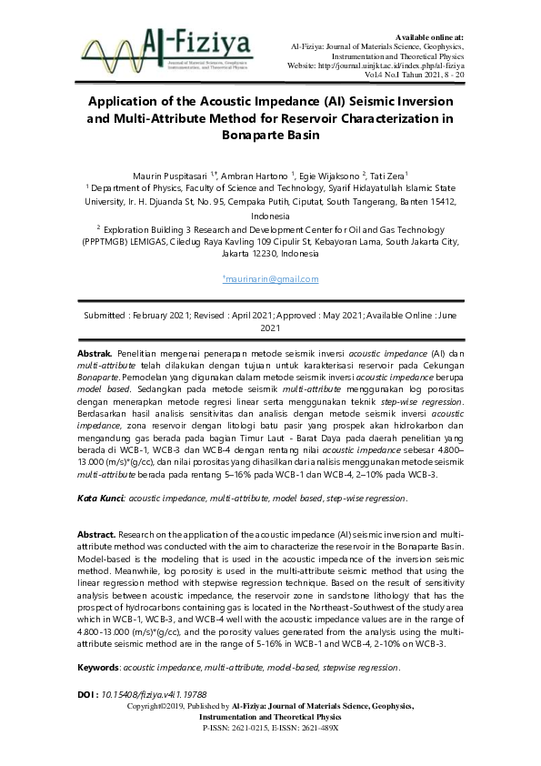 (PDF) Application of the Acoustic Impedance (AI) Seismic Inversion and Multi-Attribute Method ...