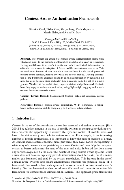 (PDF) Context-Aware Authentication Framework