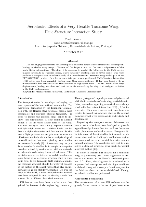 (PDF) Aeroelastic Effects of a Very Flexible Transonic Wing: Fluid-Structure Interaction Study