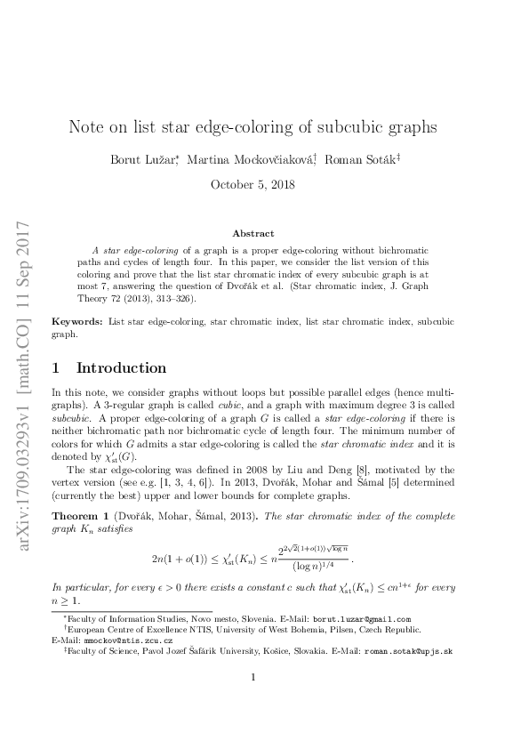 (PDF) Note on list star edge-coloring of subcubic graphs