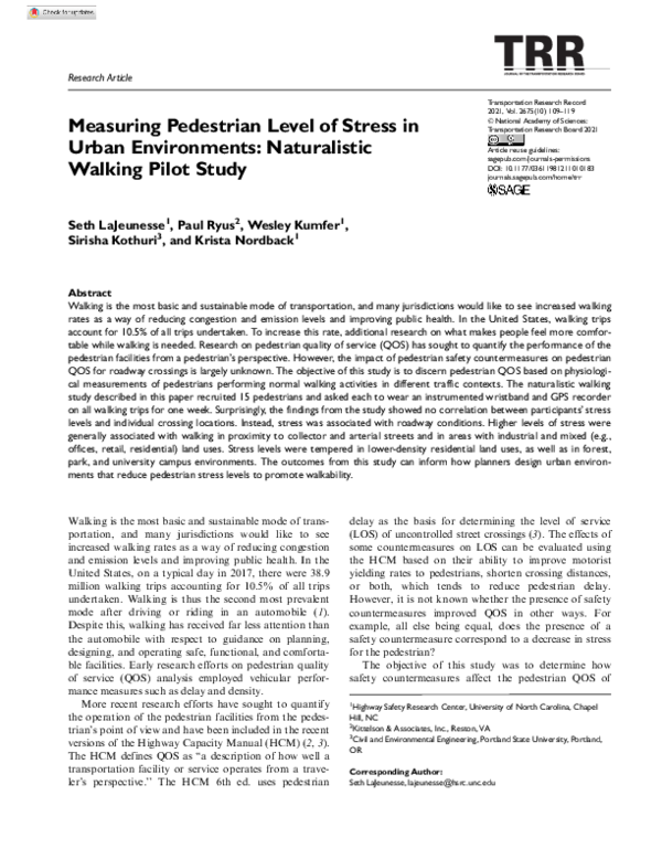(PDF) Measuring Pedestrian Level of Stress in Urban Environments ...