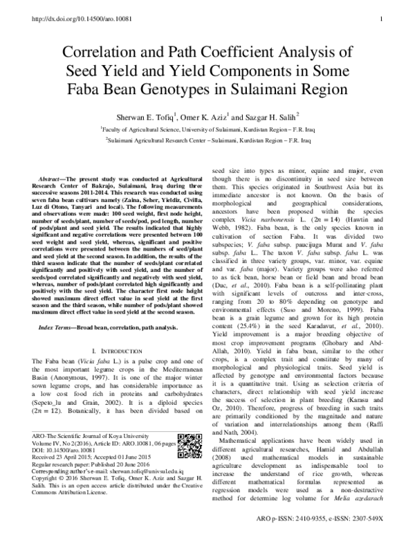 (PDF) Correlation and Path Coefficient Analysis of Seed Yield and Yield Components in Some Faba ...