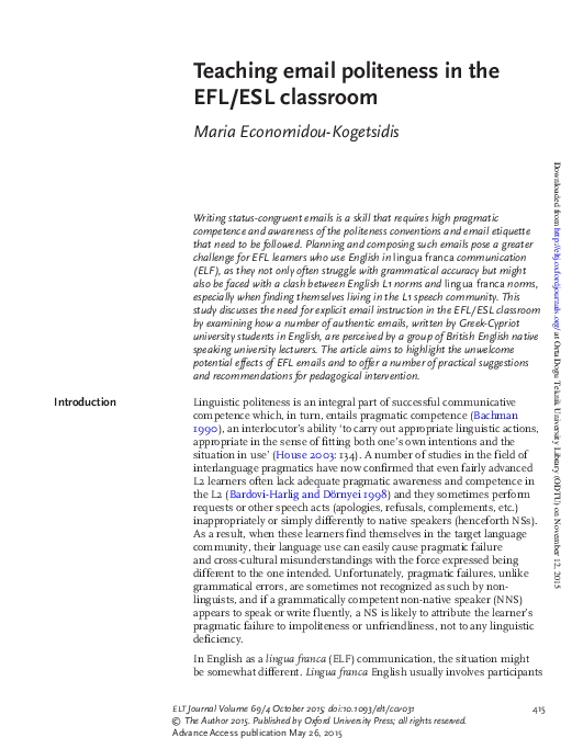 (PDF) Teaching email politeness in the EFL/ESL classroom