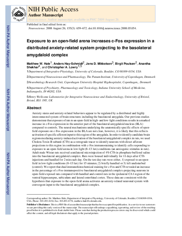 (PDF) Exposure to an open-field arena increases c-Fos expression in a ...