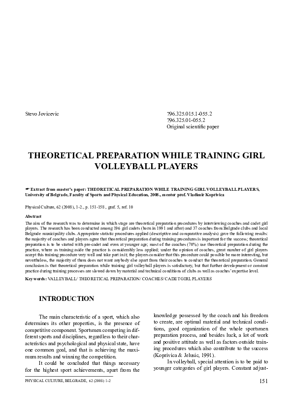 (PDF) TheoreTical preparaTion while Training girl volleyball players