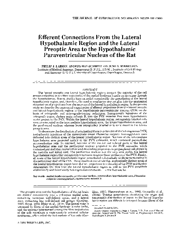 (PDF) Efferent connections from the lateral hypothalamic region and the ...