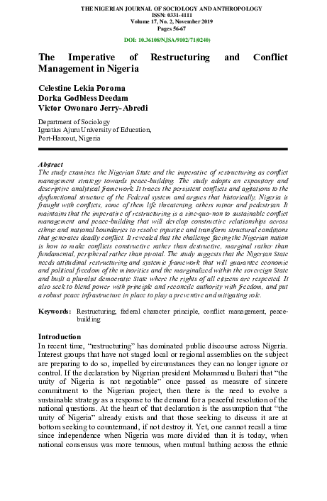 (PDF) The Imperative of Restructuring and Conflict Management in Nigeria