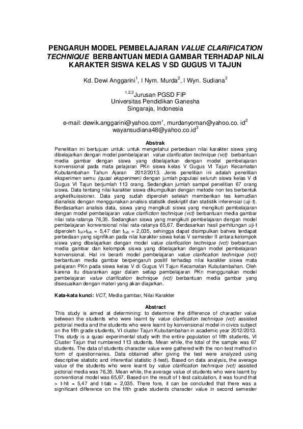 PDF Pengaruh Model Pembelajaran Value Clarification Technique pdf-pengaruh-model-pembelajaran-value-clarification-technique