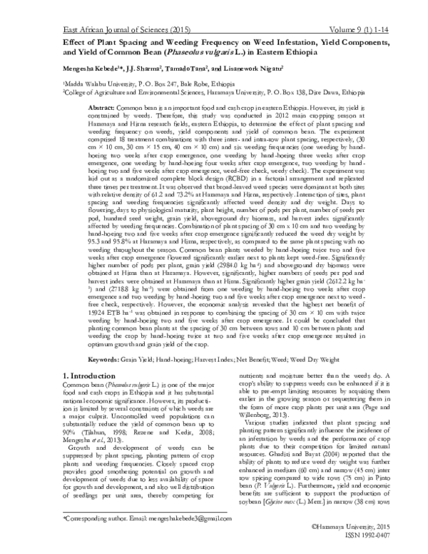Pdf Effect Of Plant Spacing And Weeding Frequency On Weed Infestation