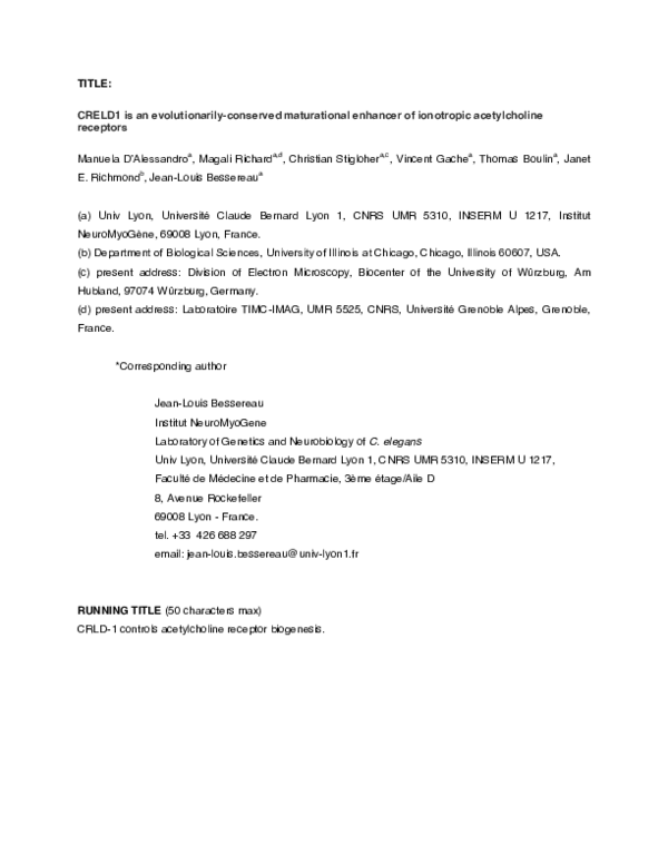 (PDF) CRELD1 is an evolutionarily-conserved maturational enhancer of ...