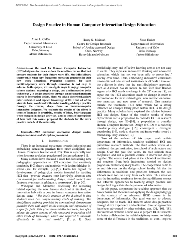 (PDF) Design Practice in Human Computer Interaction Design Education