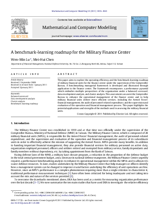 (PDF) A benchmark-learning roadmap for the Military Finance Center