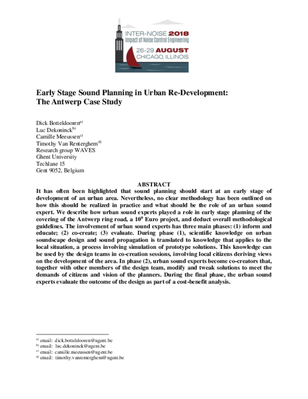 (PDF) Early stage sound planning in urban re-development : the Antwerp case study