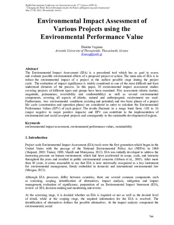 (PDF) Environmental Impact Assessment of Various Projects using the ...