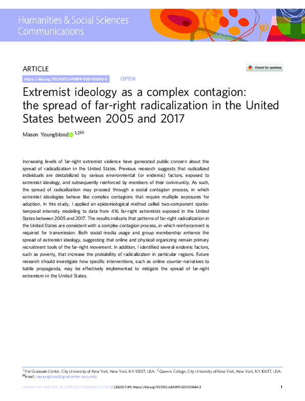 (PDF) Extremist ideology as a complex contagion: the spread of far ...