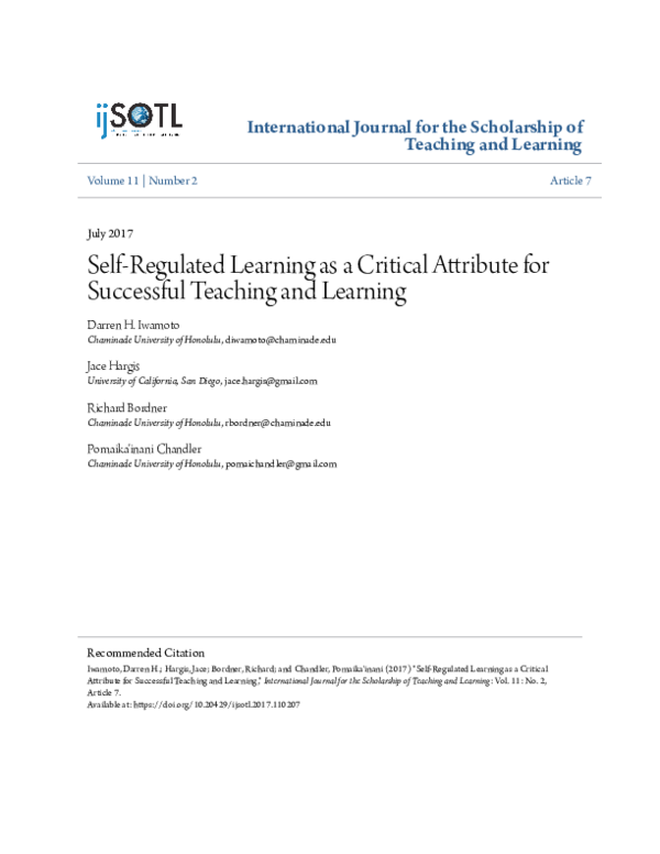 (PDF) Self-Regulated Learning as a Critical Attribute for Successful Teaching and Learning
