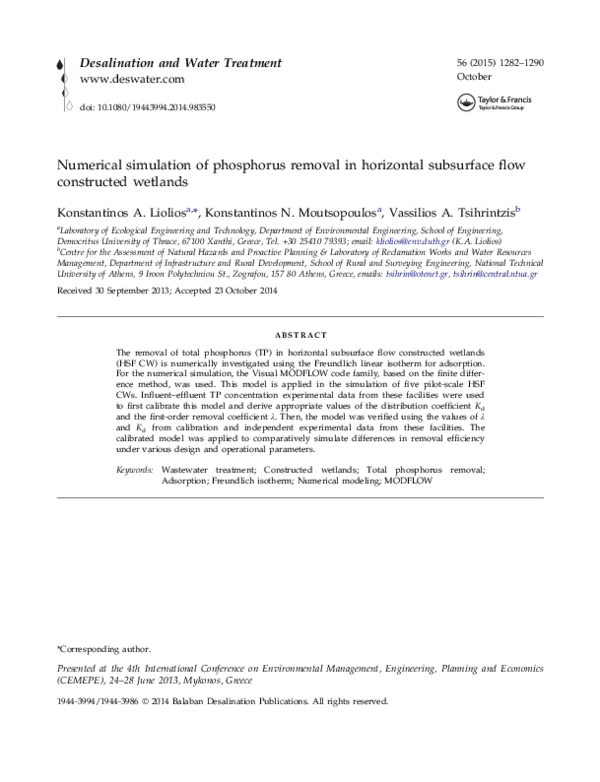 (PDF) Numerical simulation of phosphorus removal in horizontal subsurface flow constructed ...