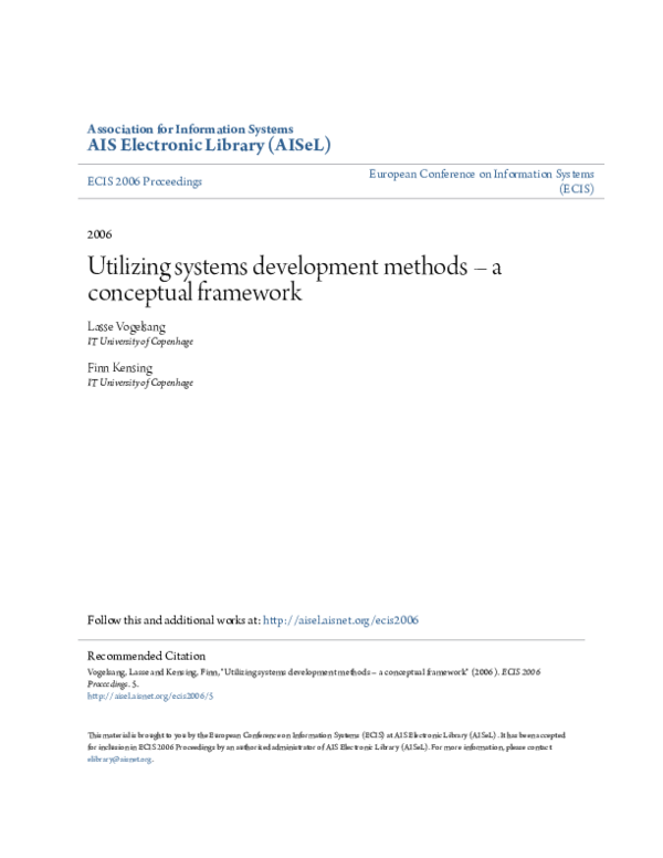 Pdf Utilizing Systems Development Methods A Conceptual Framework