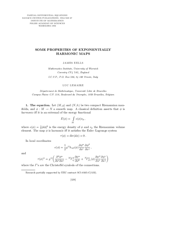 (PDF) Some properties of exponentially harmonic maps