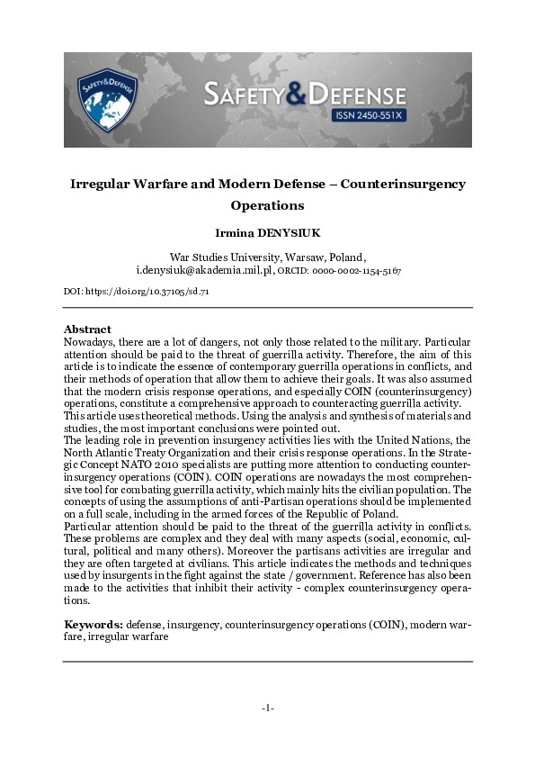 (PDF) Irregular Warfare and Modern Defense – Counterinsurgency Operations