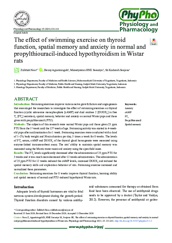 (PDF) The effect of swimming exercise on thyroid function, spatial ...
