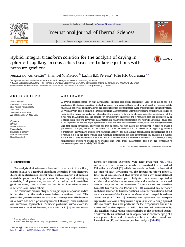 (PDF) Hybrid integral transform solution for the analysis of drying in ...