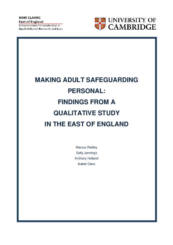(PDF) Making Adult Safeguarding Personal : Findings from a Qualitative ...