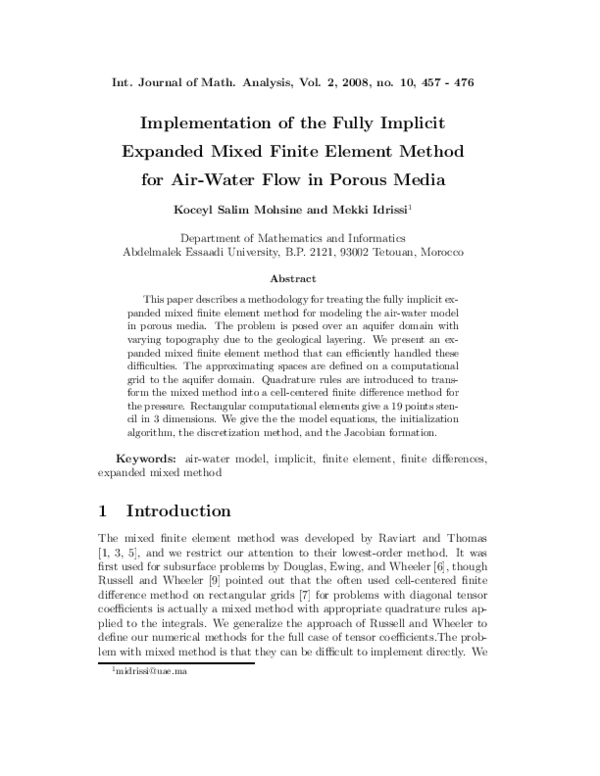 (PDF) Implementation of the Fully Implicit Expanded Mixed Finite Element Method for Air-Water ...