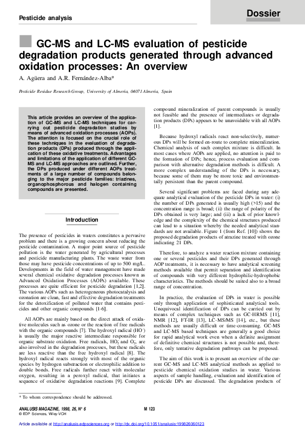 (PDF) GC-MS and LC-MS evaluation of pesticide degradation products ...